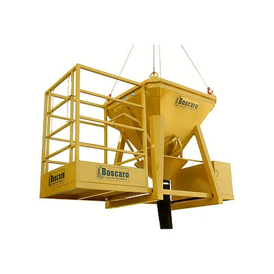 Concrete bucket with rubber hose levered opening and operator platform ...