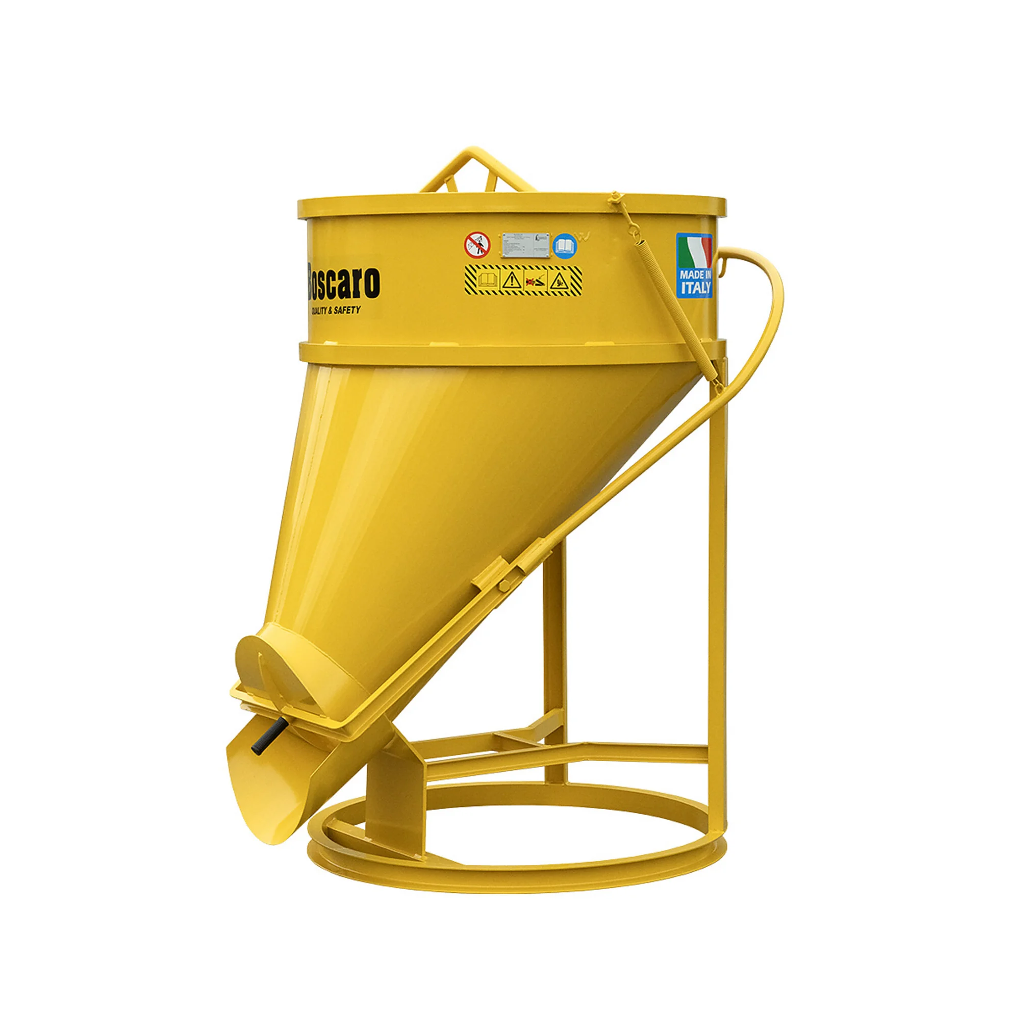Conical concrete bucket with bottom-side discharge and geared opening ...