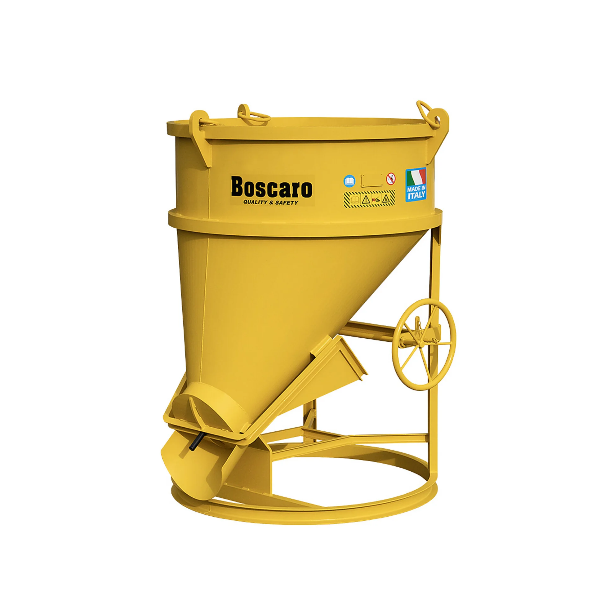 Conical concrete bucket with bottom-side discharge and geared opening ...