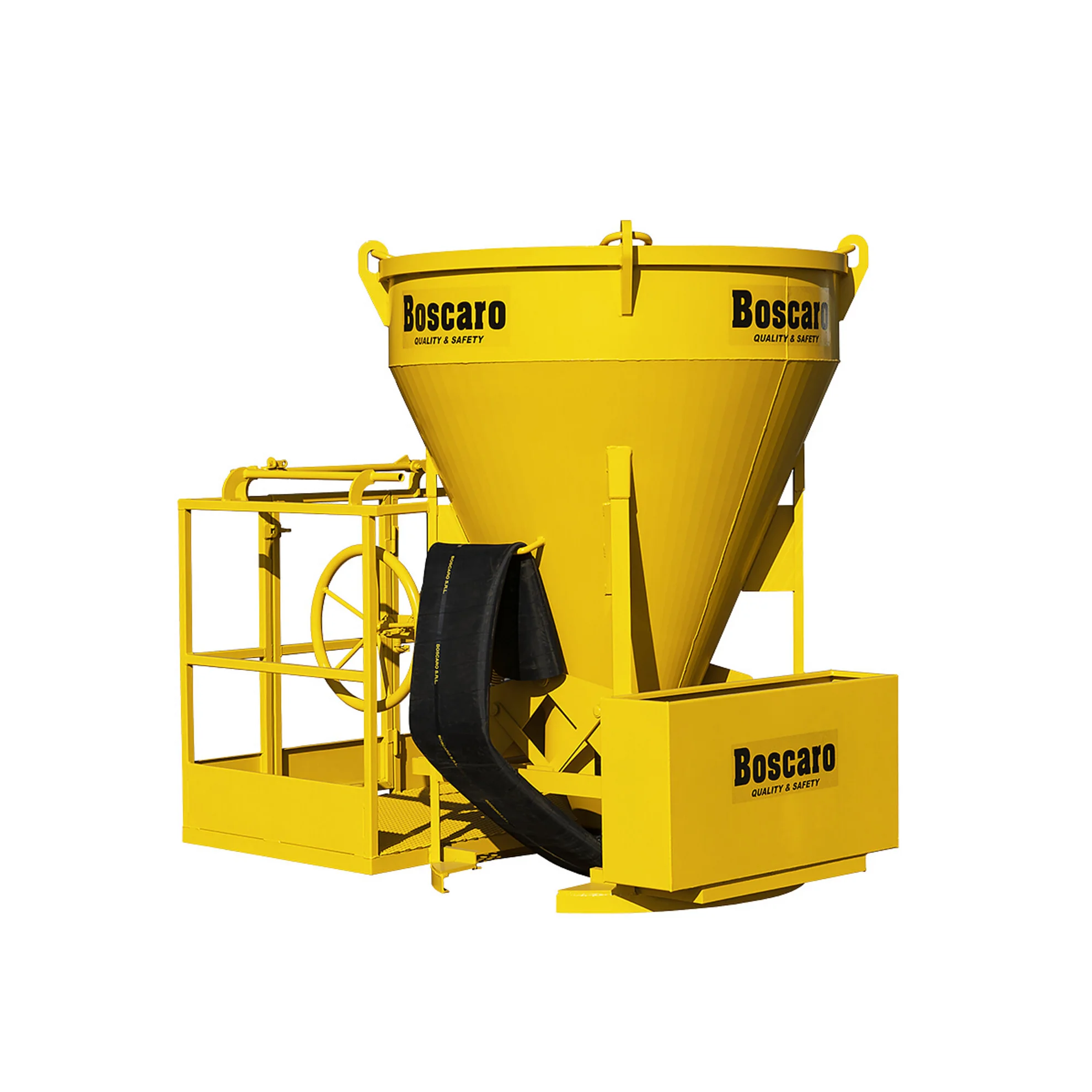 Conical concrete bucket with rubber hose geared opening and operator ...