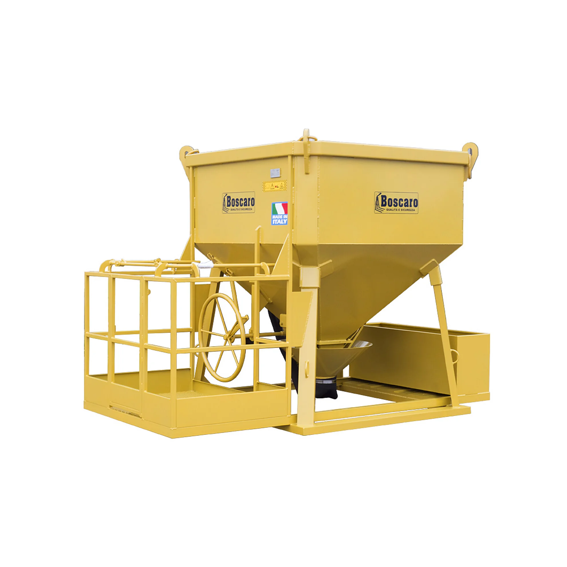 Concrete bucket with rubber hose geared opening and operator platform ...