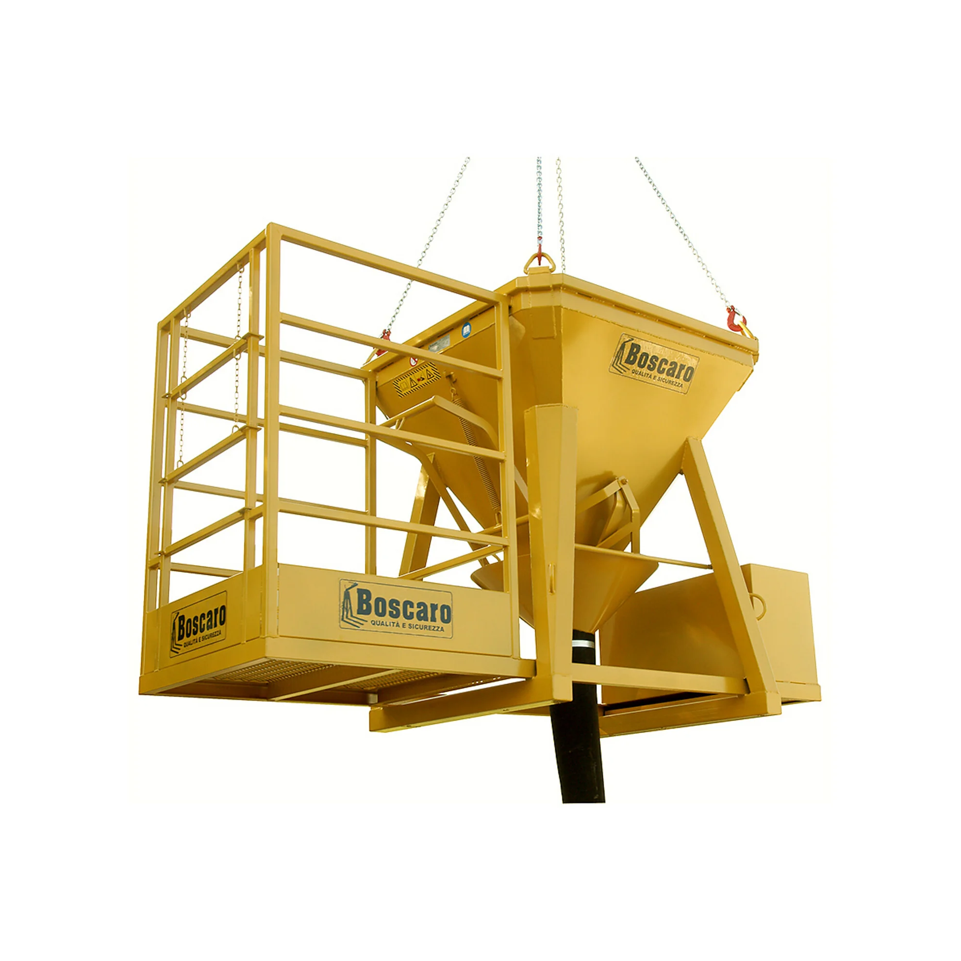 Concrete bucket with rubber hose levered opening and operator platform ...
