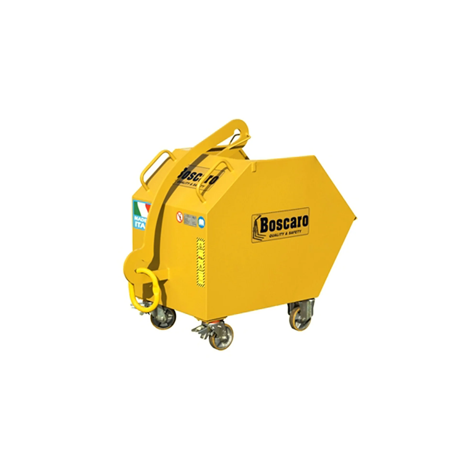 Self dumping bin with castor wheels and vertical lifting arm - Boscaro ...